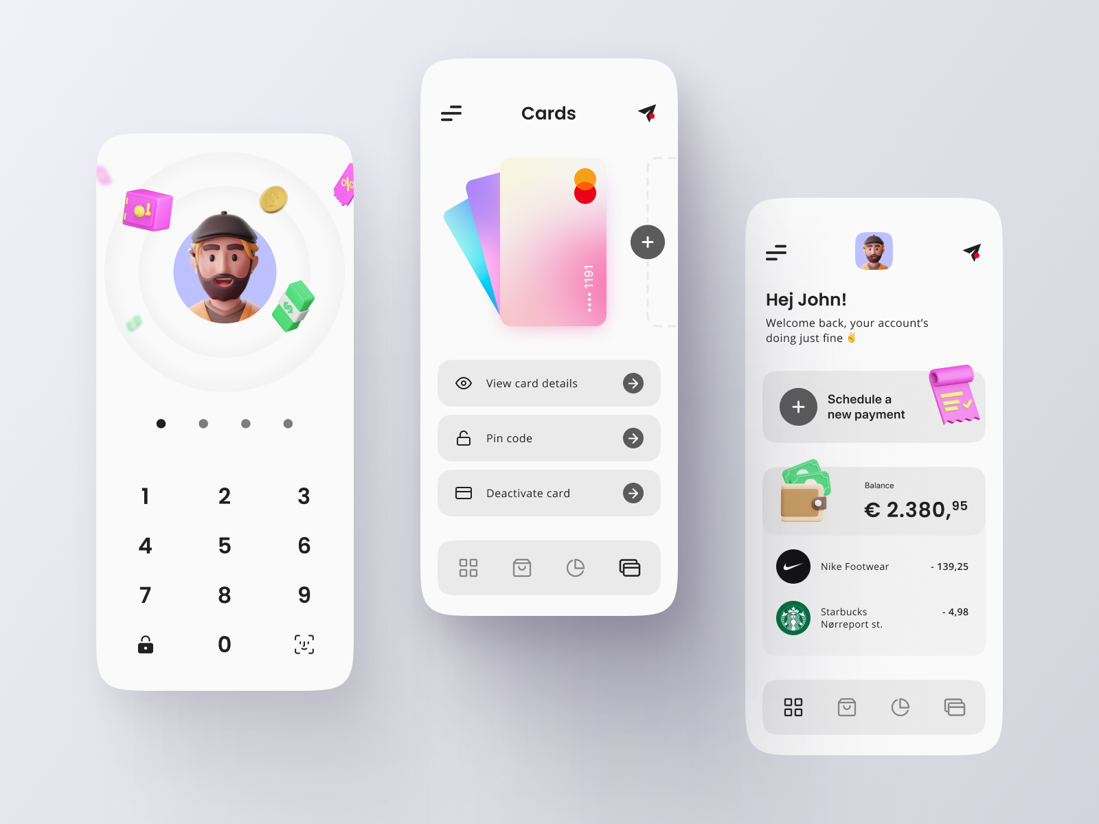 Fintech app login, card view and home screen by Pixco on Dribbble