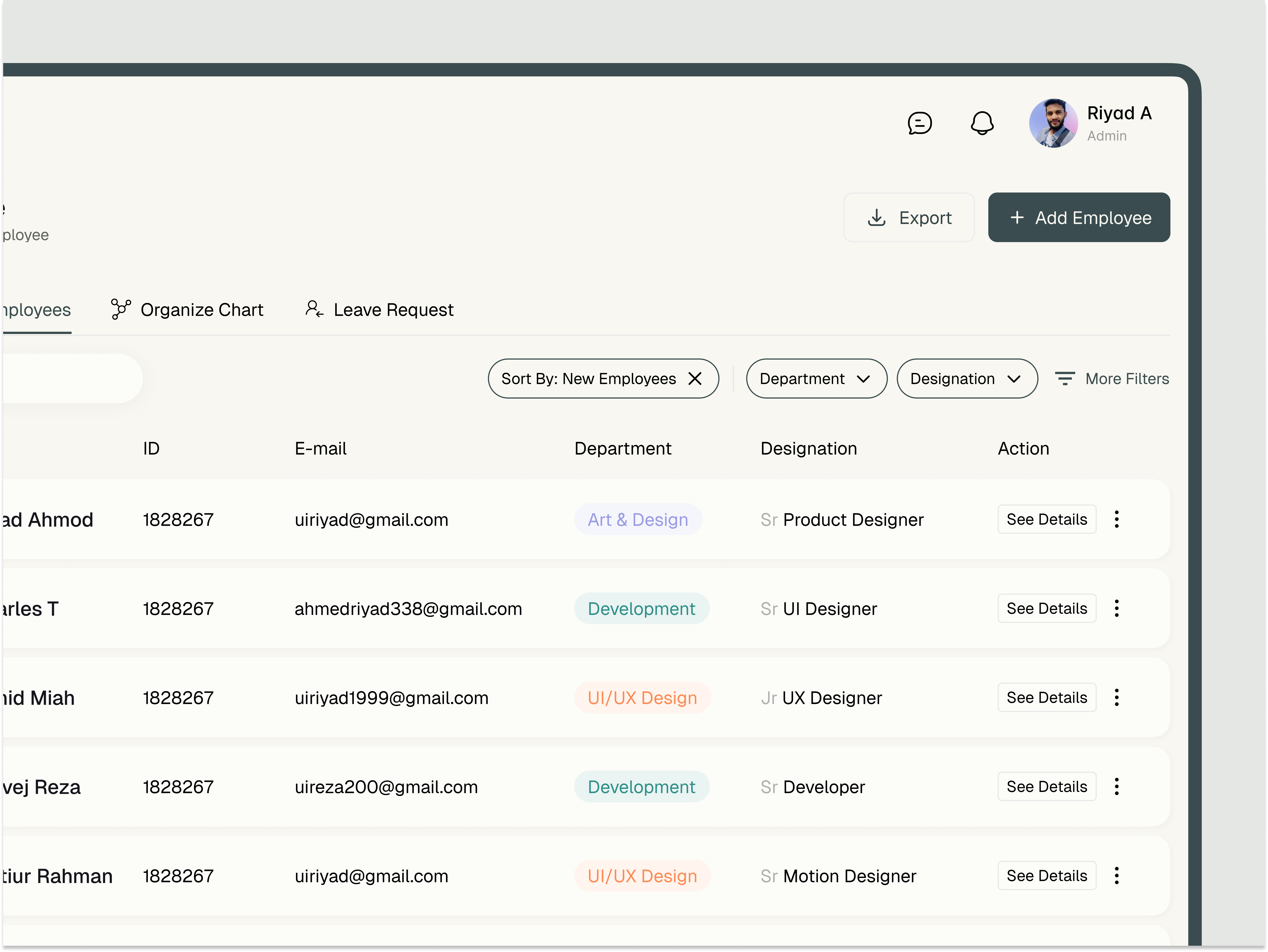Employee Management Dashboard - HRM System by Riyad Ahmod® on Dribbble
