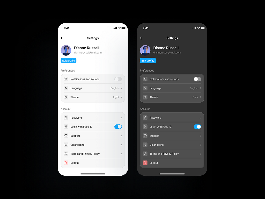 Settings Mobile App UI by Rebeca Zuccari on Dribbble