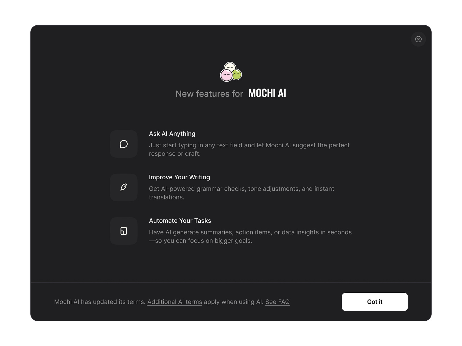 New features modal - Mochi AI by Anass Tarfaoui on Dribbble
