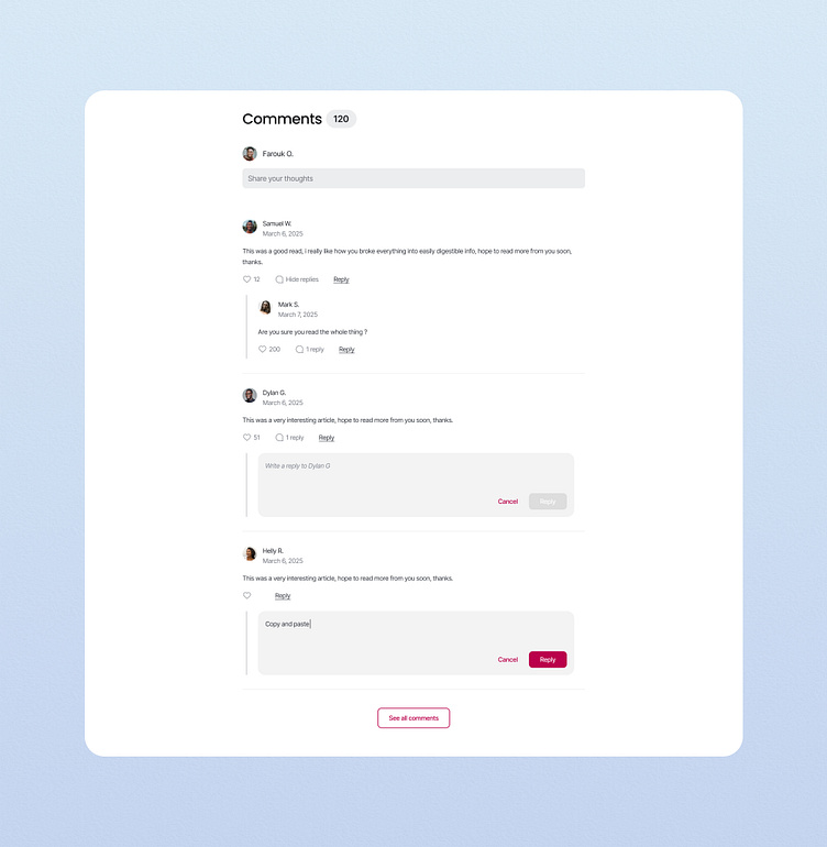 Comments section for blog by omar on Dribbble