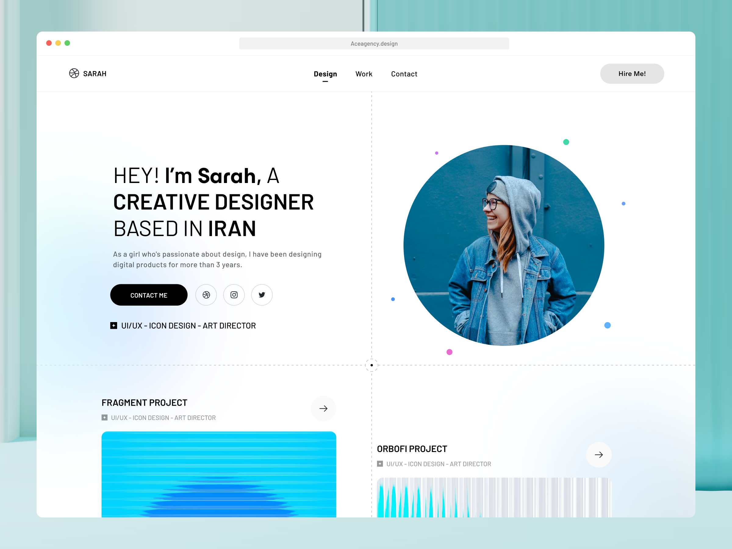 Portfolio home page design by Amir Baqian for Ace Design on Dribbble