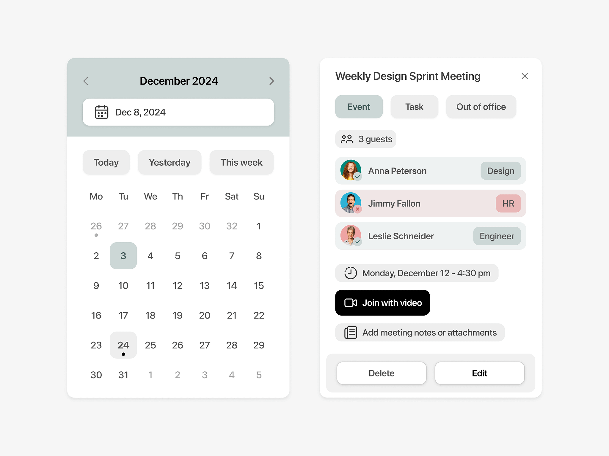 Calendar meeting - design system modal by Leonyd on Dribbble