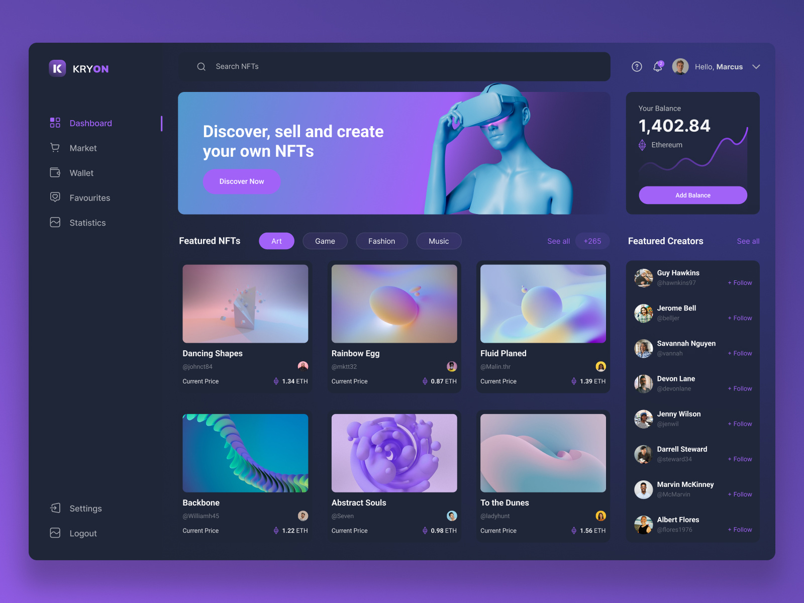 Dashboard | NFT Management by Marcus Lorenzet on Dribbble