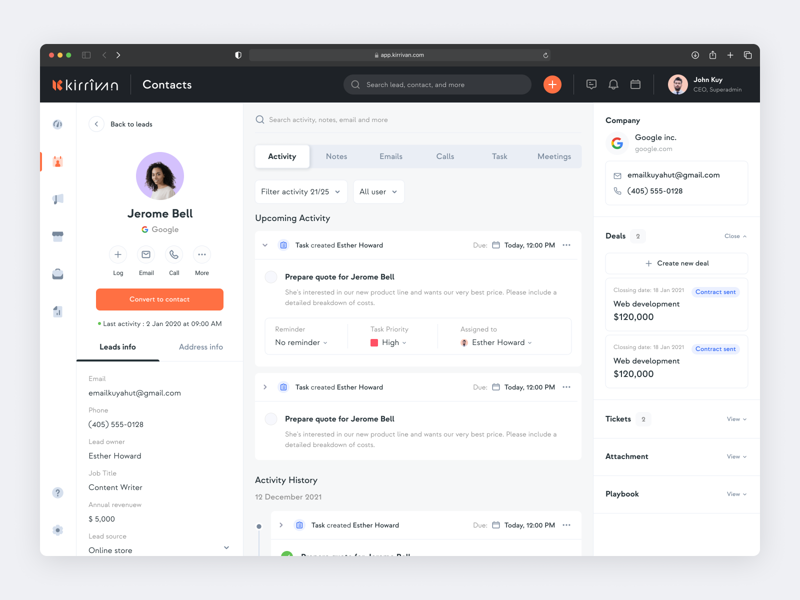 Kirrivan SaaS CRM - Lead Details by Bagus Fikri for Fikri Studio on ...