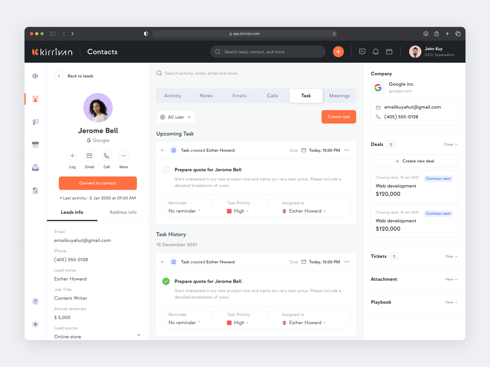 Kirrivan SaaS CRM - Lead Details by Bagus Fikri for Fikri Studio on ...