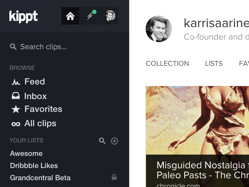 Sidebar and profile by Karri Saarinen on Dribbble
