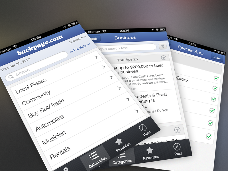 Backpage iOS app Screens by Bota Iusti on Dribbble