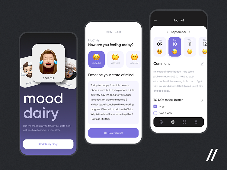 Mood Diary Mobile IOS App Prototype by Daria Kravets for Purrweb UI/UX ...
