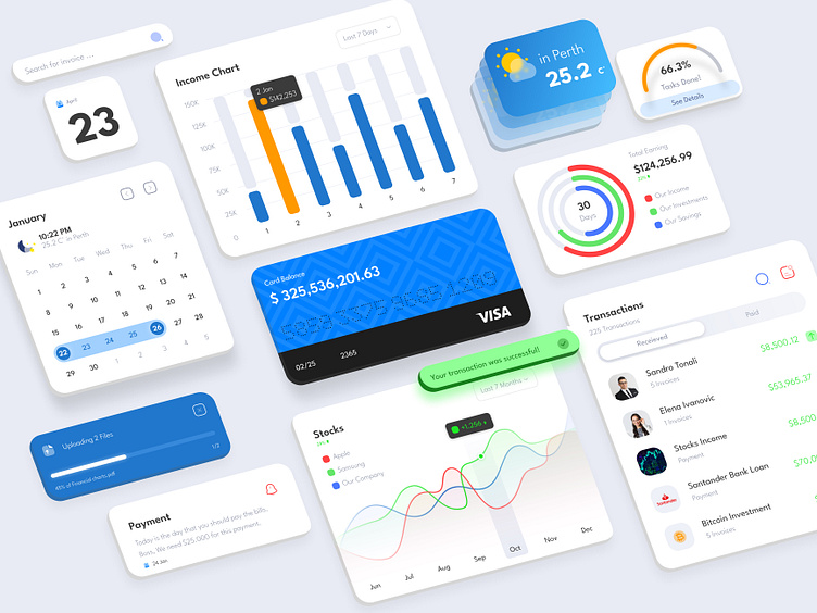 Dashboard UI Elements for Finance by Ali Ghajari for Obtic™ on Dribbble
