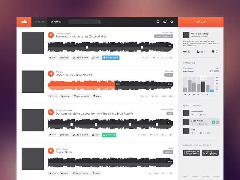 Soundcloud 2 by Mikael Eidenberg on Dribbble