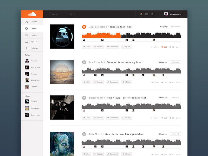Soundcloud Redesign by Arnas Jonikas on Dribbble