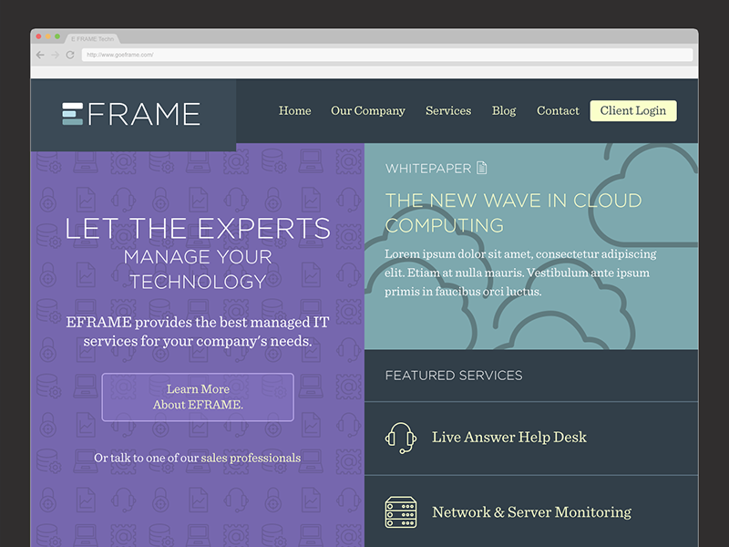 EFRAME Homepage by Dustin Dahlberg on Dribbble