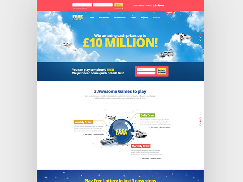 Free Lottery landing page by Abdul Hye on Dribbble