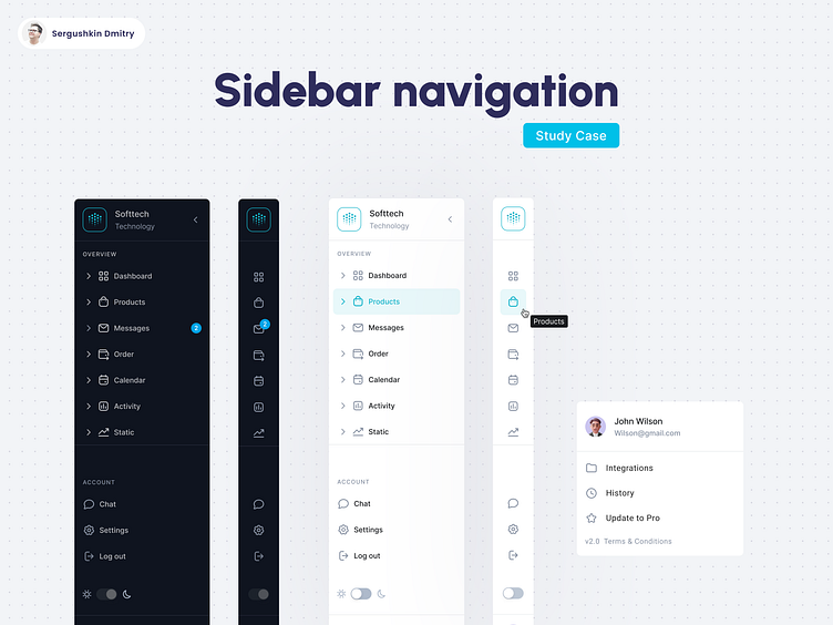 Case study research: Sidebar Navigation by Sergushkin Dmitry on Dribbble