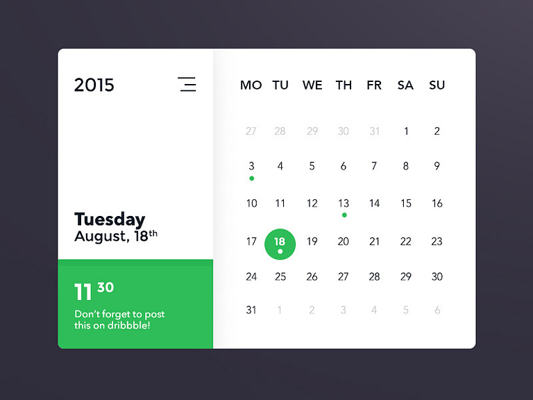 Calendar Widget by Webjoy on Dribbble