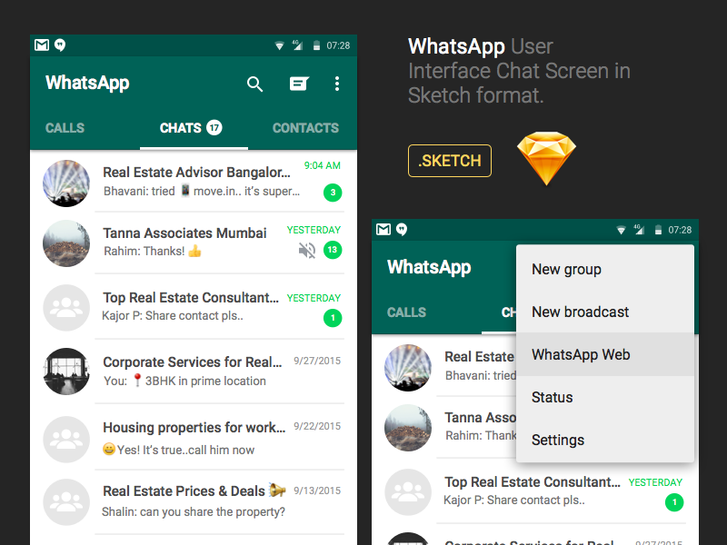 WhatsApp Chat UI Design in Sketch for Dribbble lovers by Abinash ...