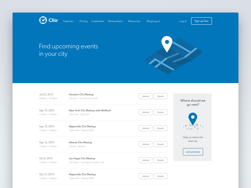 Clio Upcoming Events Page by Stephen Phung on Dribbble