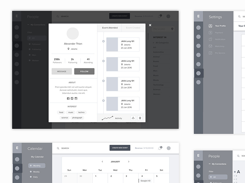 Event Management Dashboard Wireframe #2 by Agung Krisna for Fikri ...