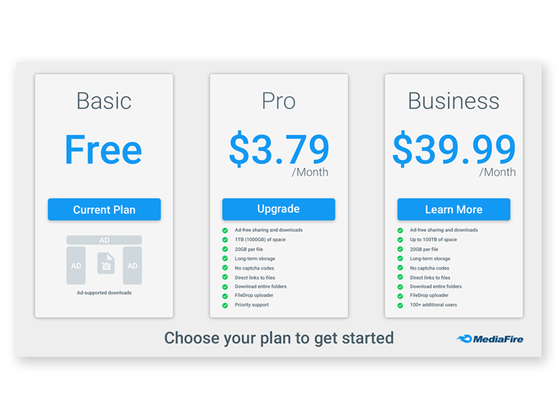 Mediafire Pricing by Quentin on Dribbble