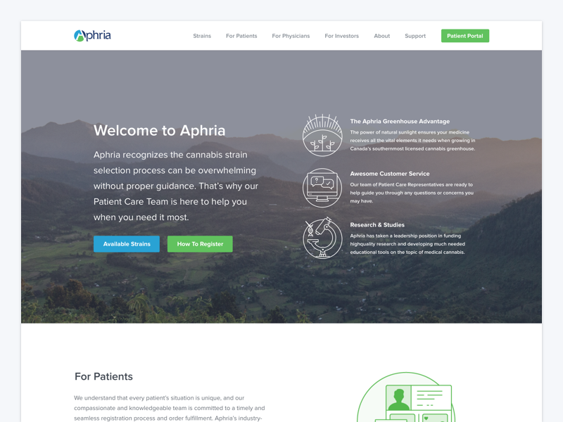 Aphria Homepage by Murray Clark for Phuse on Dribbble