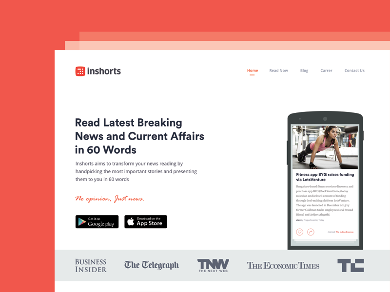 Inshorts Landing Page Design by Manoj 🇮🇳 on Dribbble