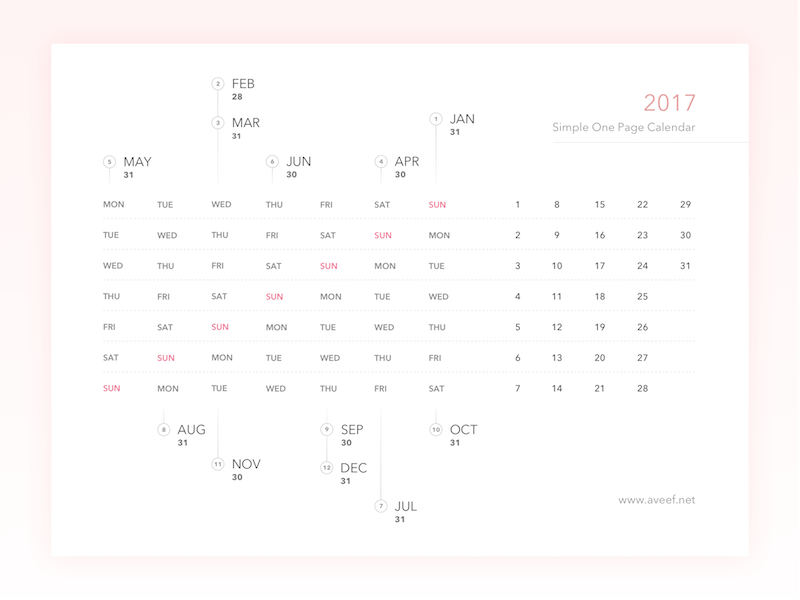Freebies - 2017 Simple One Page Calendar by Afif ⚡️ Bimantara on Dribbble