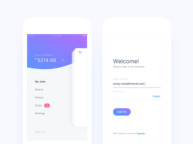 Side Menu & Log In Screens by Nimasha Perera on Dribbble