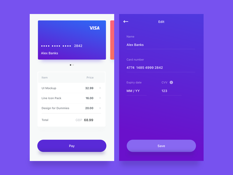 Checkout UI by Alex Marin on Dribbble
