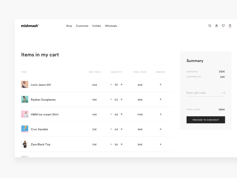 Items in my cart by Pedro ET on Dribbble