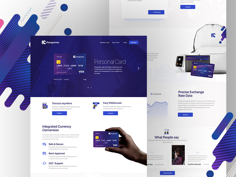 Xchange wise card Landing page by Ojieame on Dribbble