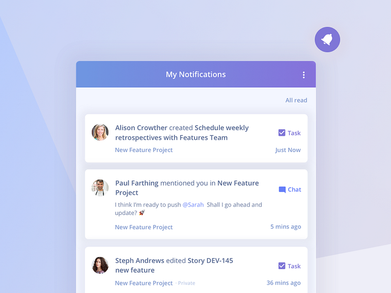 Notifications centre by Kieran H on Dribbble