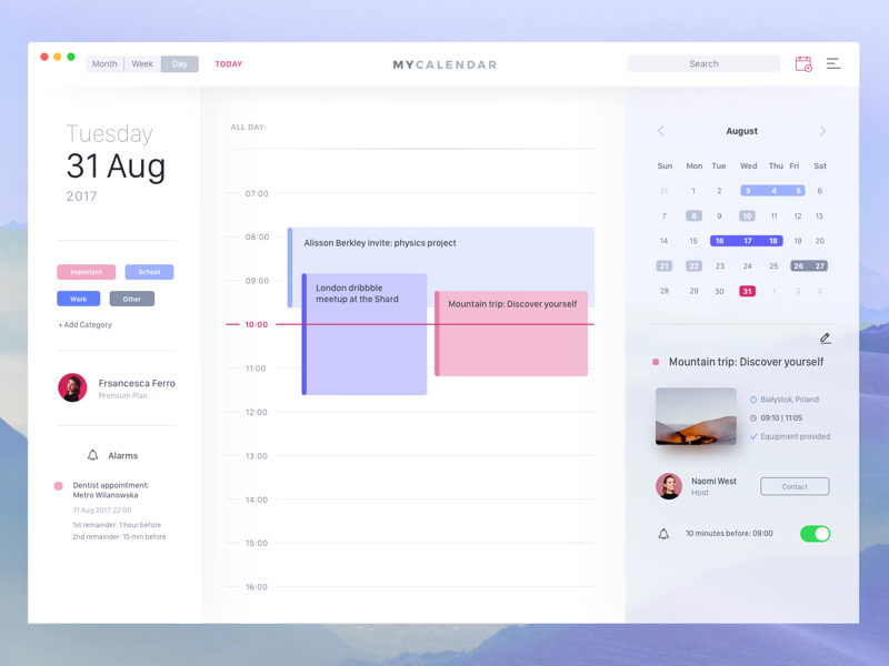 My Calendar | Day View by Julia Jakubiak for Fireart Studio on Dribbble