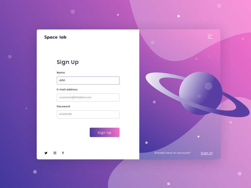 Space lab - Sign Up by Arounda on Dribbble