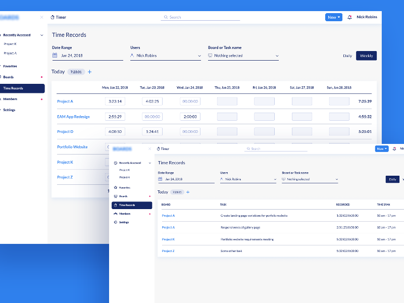 Time Records UI Design by Ildiko Gaspar on Dribbble
