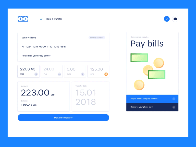 Bank Transfer Page by Damian Skotzke on Dribbble