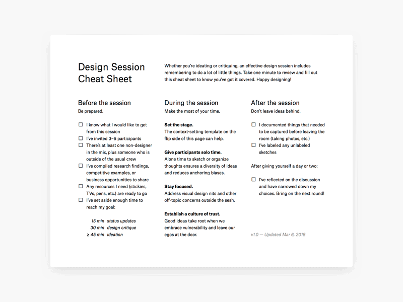 Design Session Cheat Sheet by Eva Decker on Dribbble