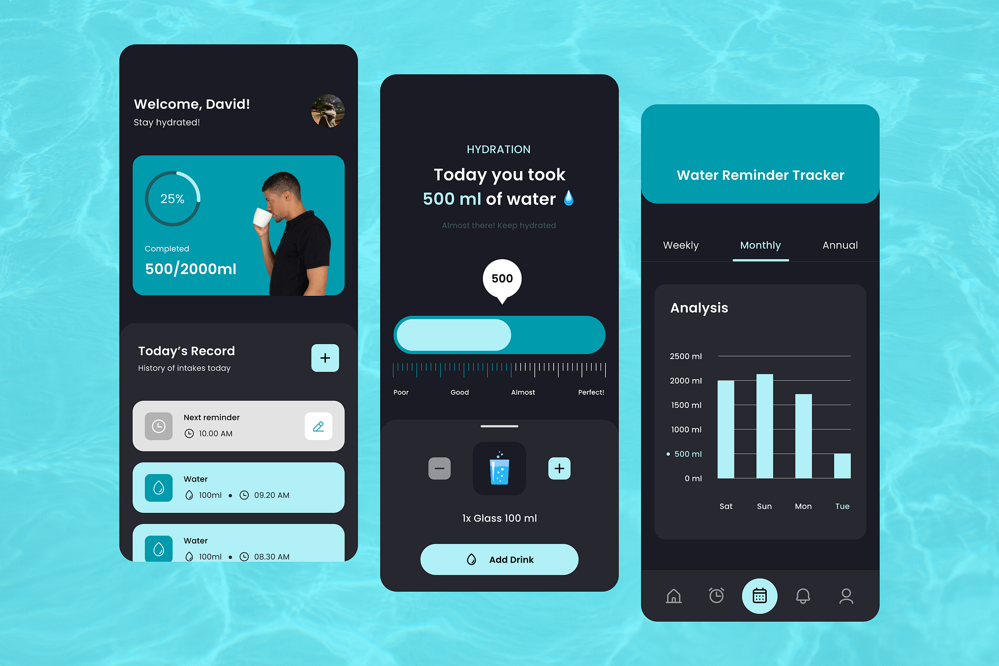 Refresh - Drink Reminder App UI by Fauziah on Dribbble