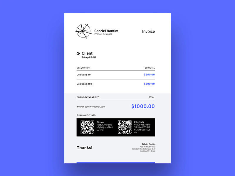 Invoice - with Crypto by Gabriel on Dribbble