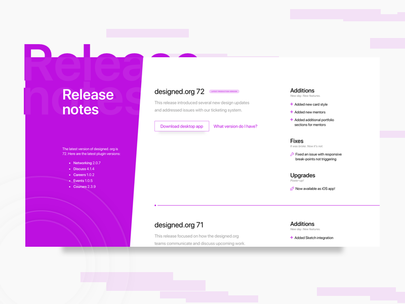 Release notes by Tyler Wain on Dribbble