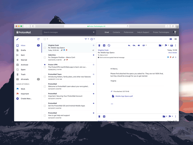 ProtonMail Inbox Redesign by Marco Corti on Dribbble