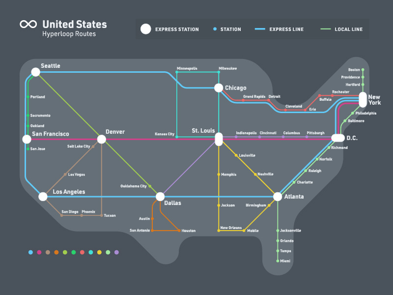 Hyperloop Map - Dark Mode by Andrew Spencer on Dribbble