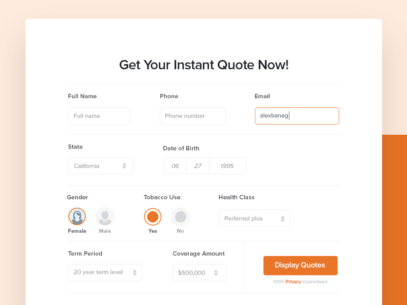 Insurance Quote Form UI by Alex Banaga on Dribbble