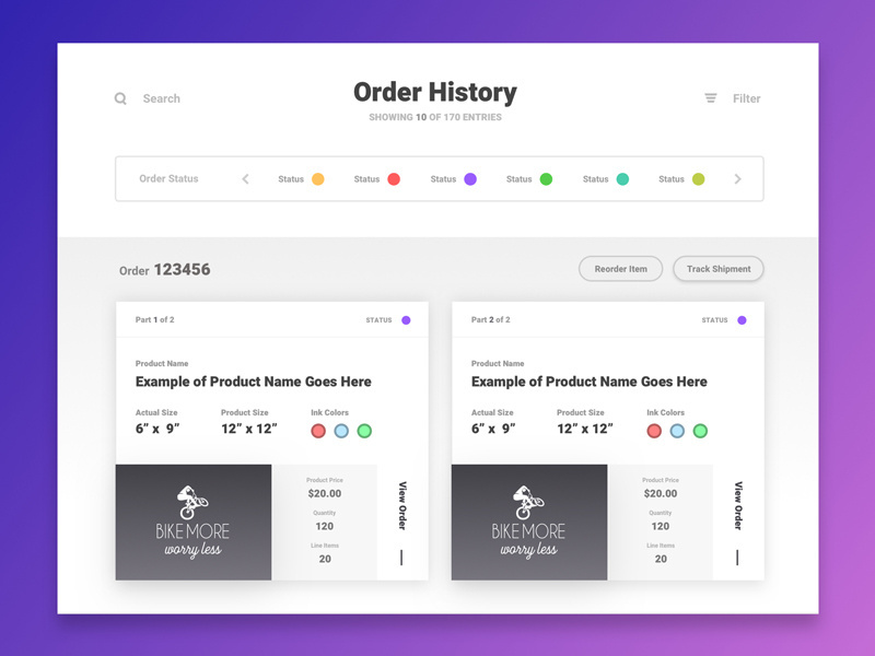 order history [wip] by cheyne on Dribbble