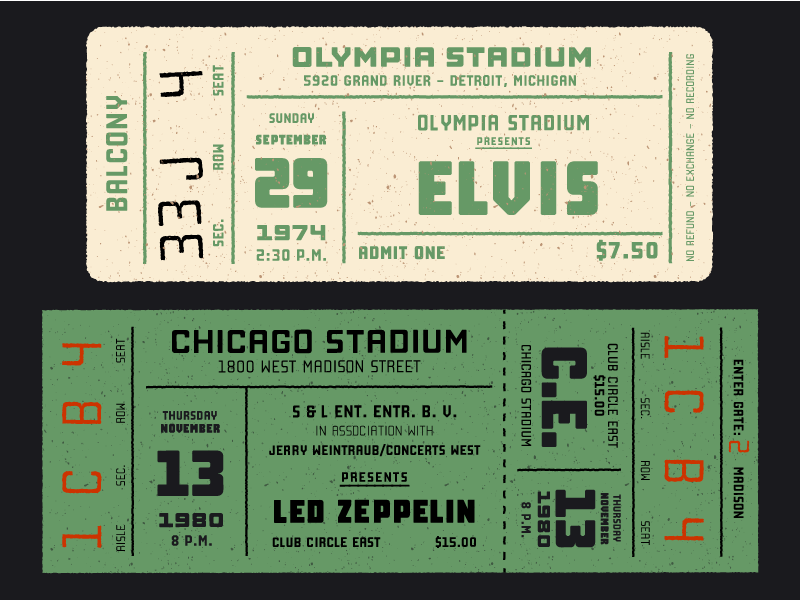 Vintage concert tickets with Manufaktur by Daniel Feldt on Dribbble