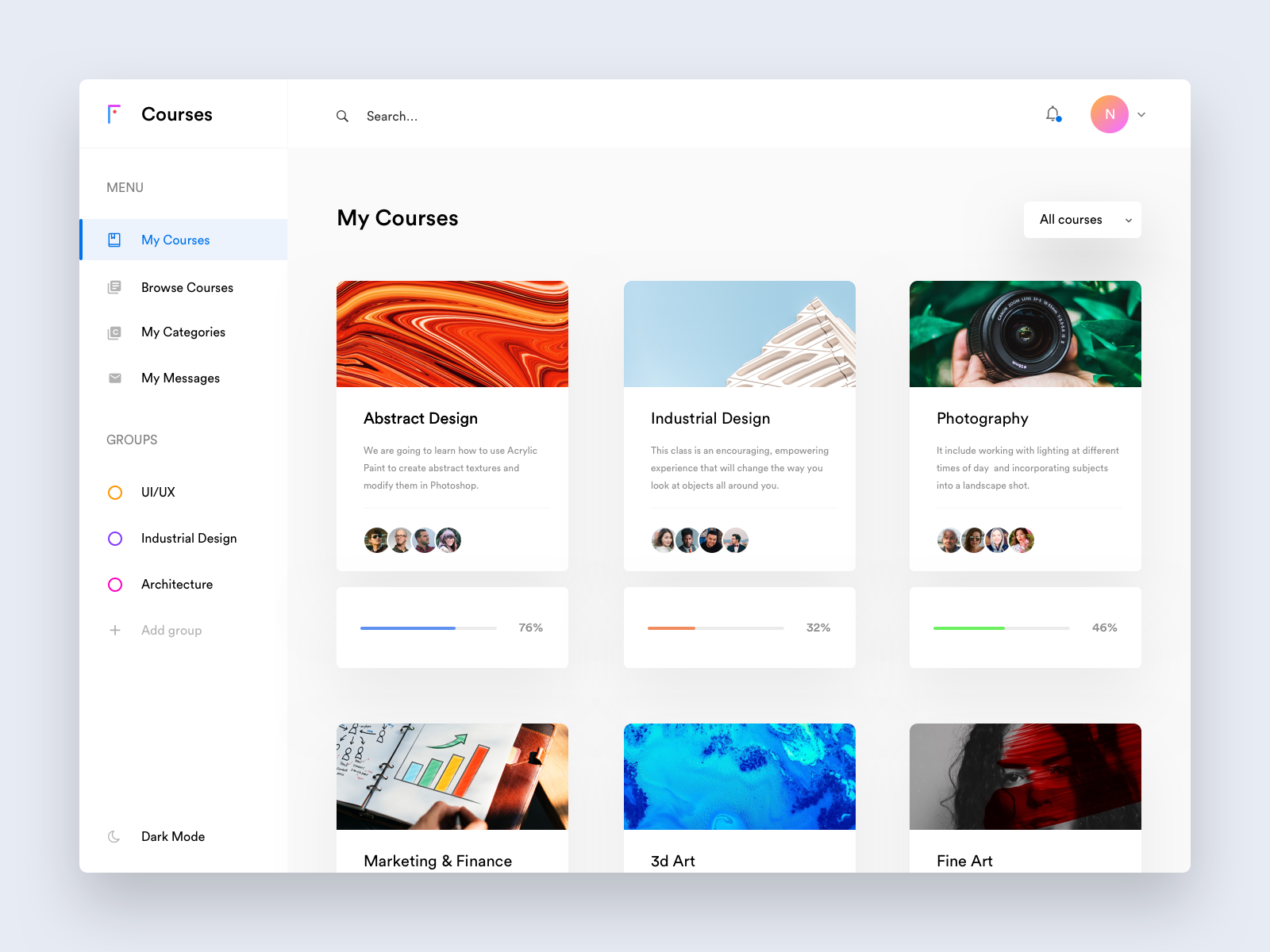 Courses Dashboard by Nicola Baldo for Norde on Dribbble