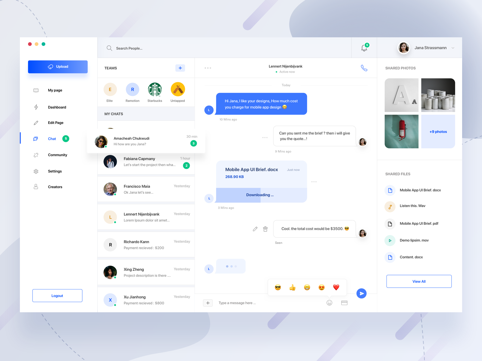 Designer Community Dashboard ( Chat ) by Praveen N on Dribbble