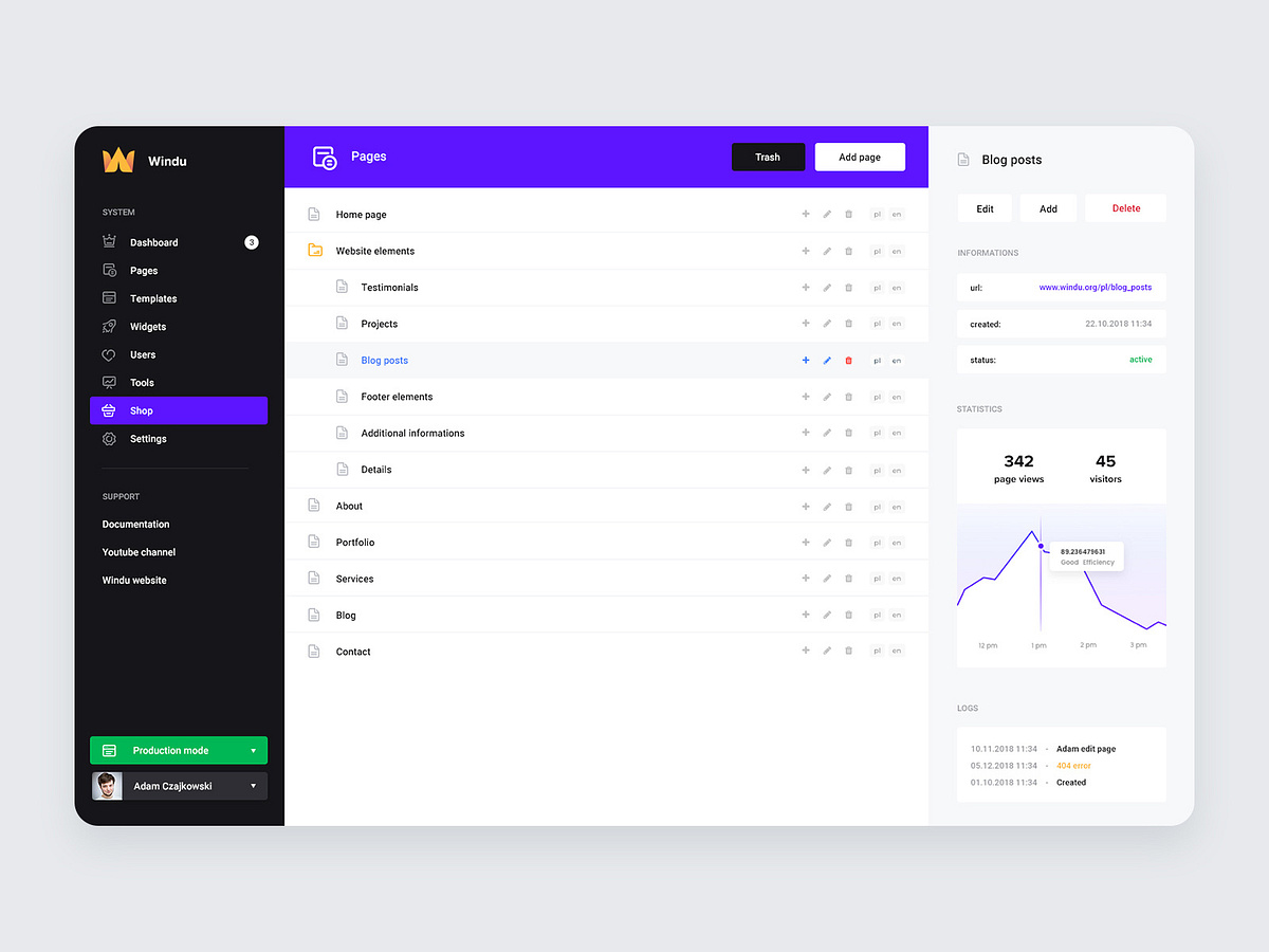 Windu 4 - pages management by Adam Czajkowski for JCD on Dribbble