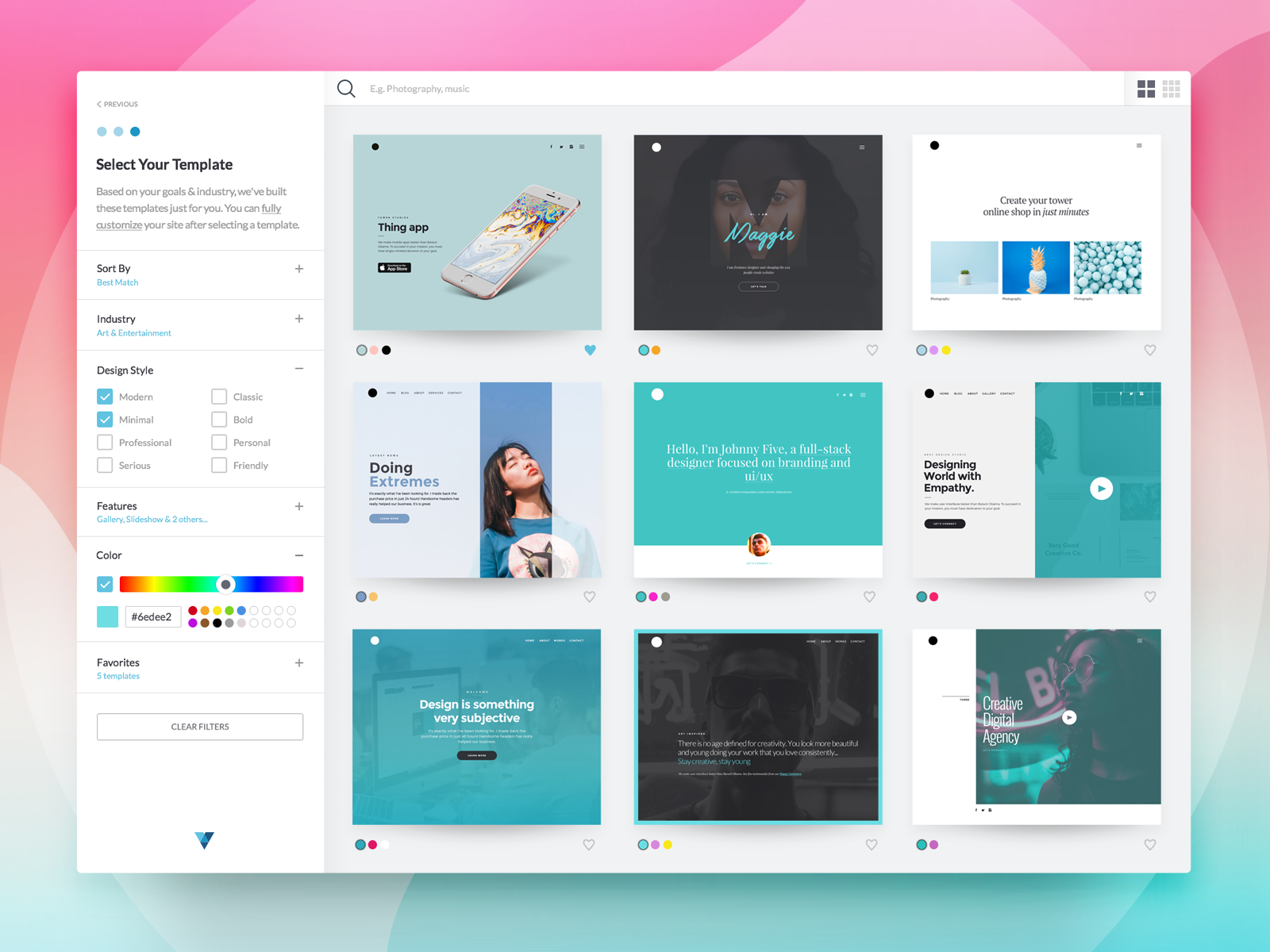 Template select screen - Website Builder UI by Jim Basio on Dribbble