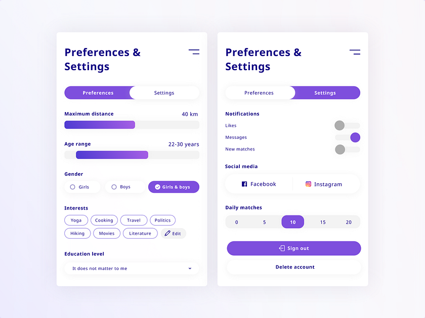 Daily UI 7 — Settings by Rebecca Norén on Dribbble